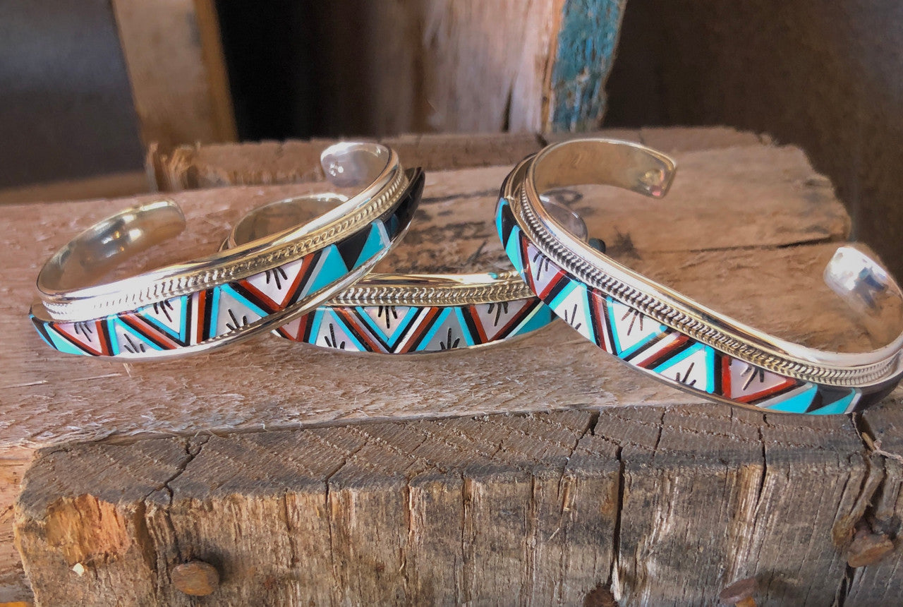 Chaco Canyon Zuni Multi Inlay Stone Cuff Artists Rydell & Lynette Yuse